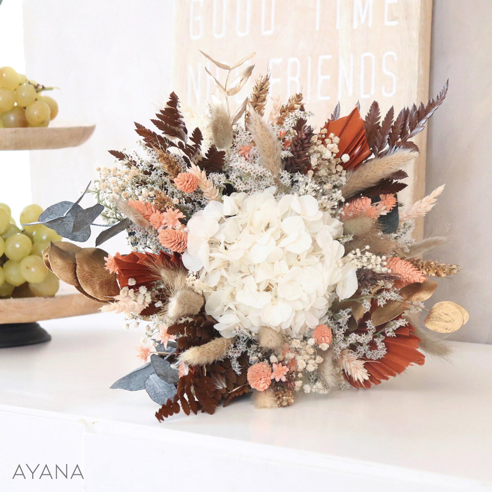 Dried Flowers Bouquet PALM SPRINGS in Terracotta and Gold Fall Color ...