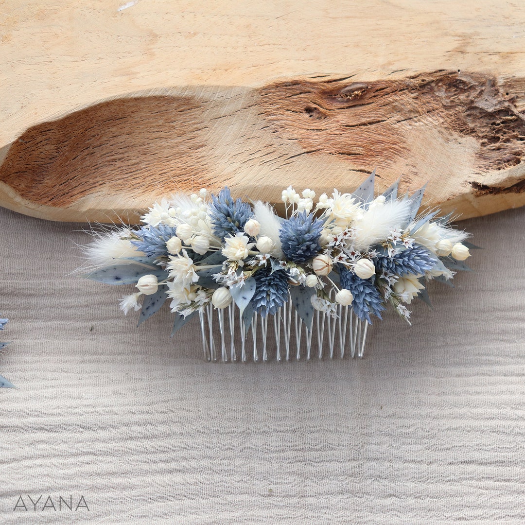 Combs OCEANE Dried and Preserved Dusty Blue Flowers for Boho - Etsy