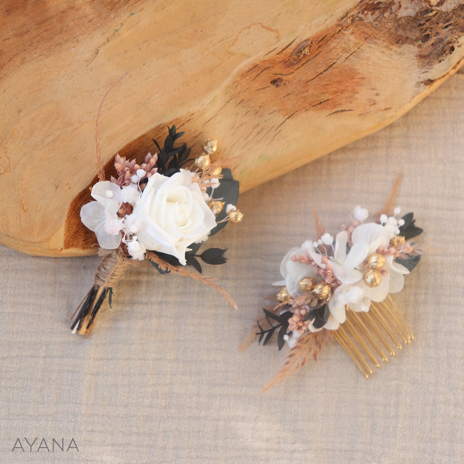 Buttonhole CANDEUR for Groom Made of Preserved Flowers for Classic Chic ...