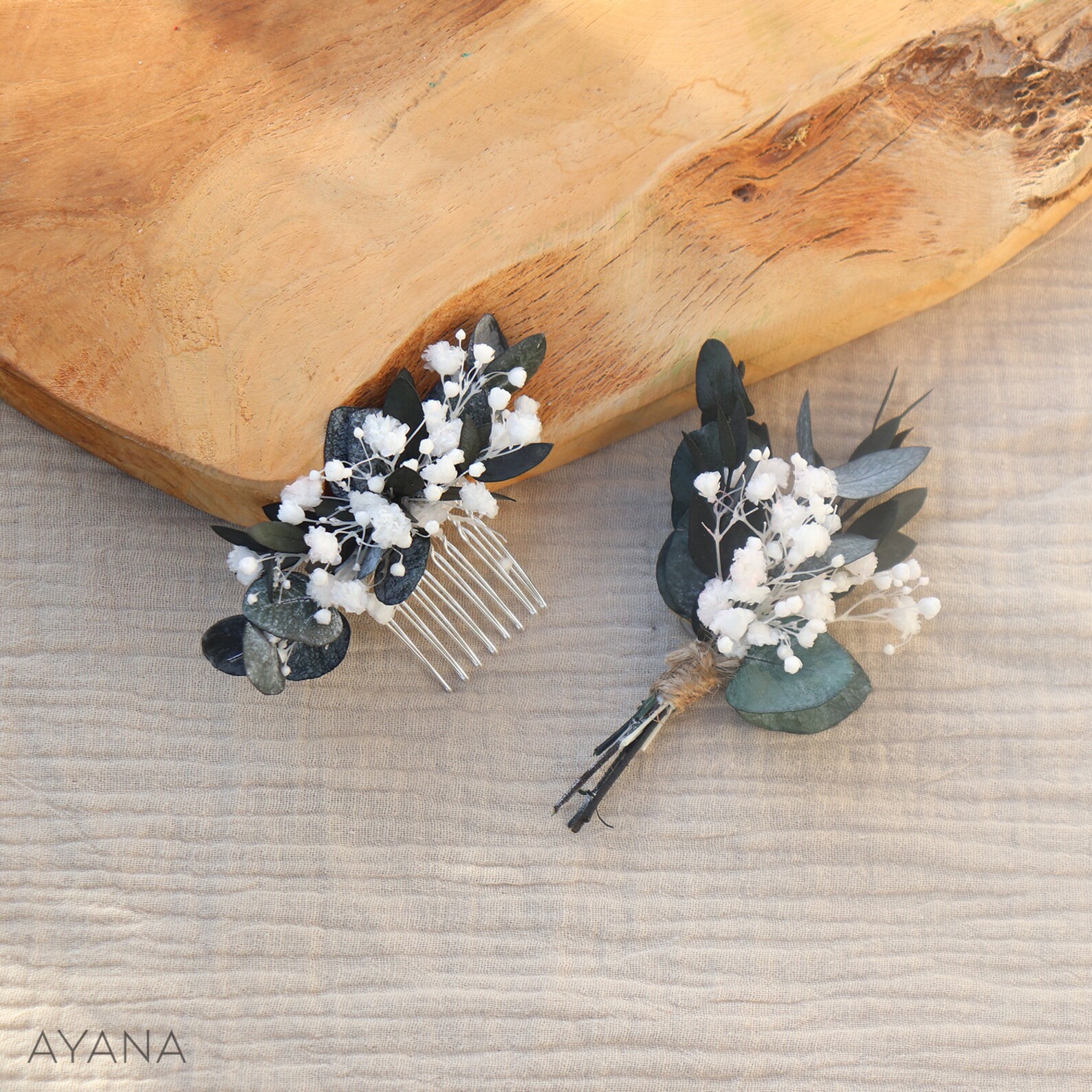 Buttonhole LEGERETE for Groom in White and Green Preserved Flowers Boho ...