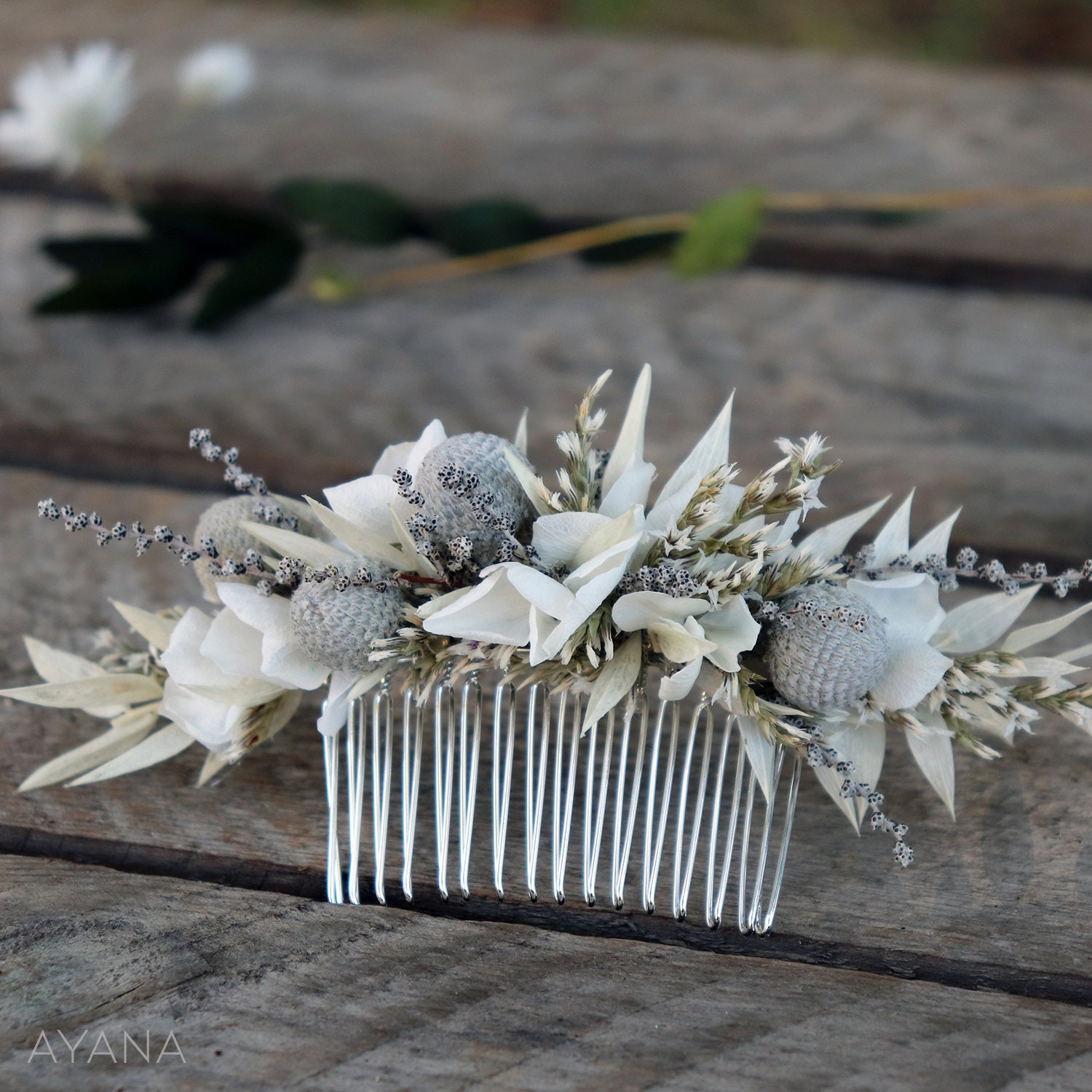 Hair comb Robyn dried and preserved flowers | Etsy