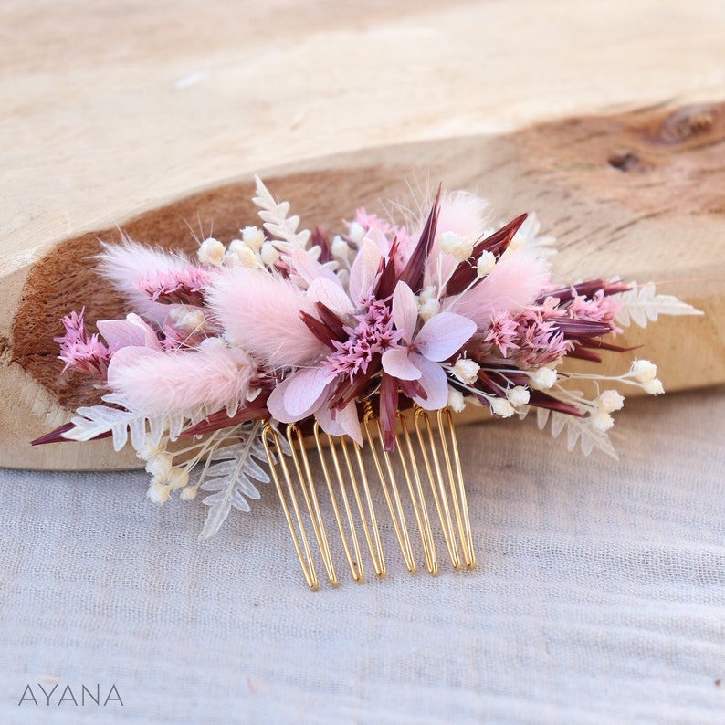 Hair Combs ELEANOR Dried and Preserved Flower Pastel Pink and | Etsy
