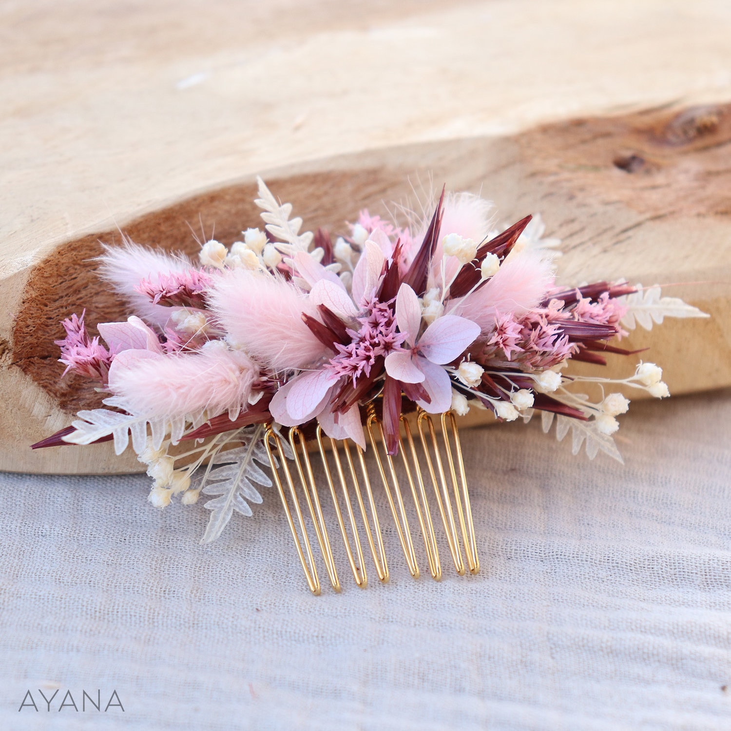 Hair Combs ELEANOR Dried and Preserved Flower Pastel Pink and ...