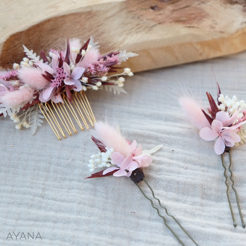 Hair Combs ELEANOR Dried and Preserved Flower Pastel Pink and | Etsy