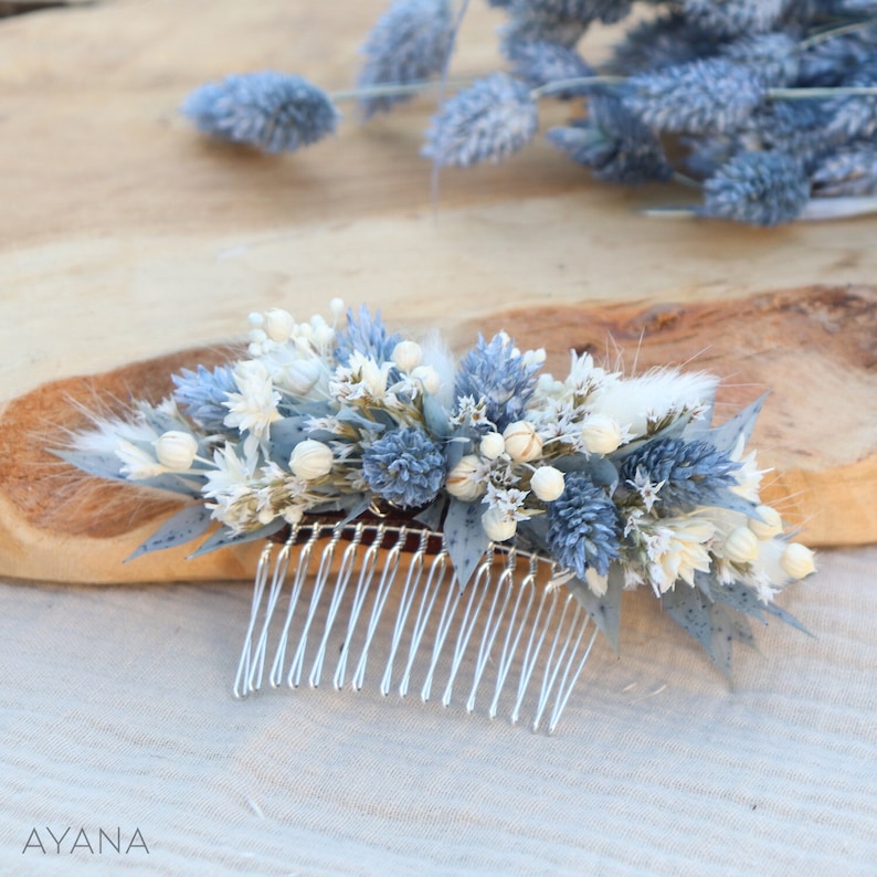 Combs OCEANE Dried and Preserved Dusty Blue Flowers for Boho - Etsy