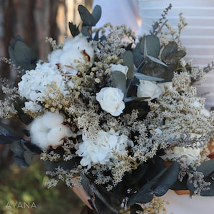 White Bouquet CHAMONIX Deco Winter Cotton Flower and Stabilized ...