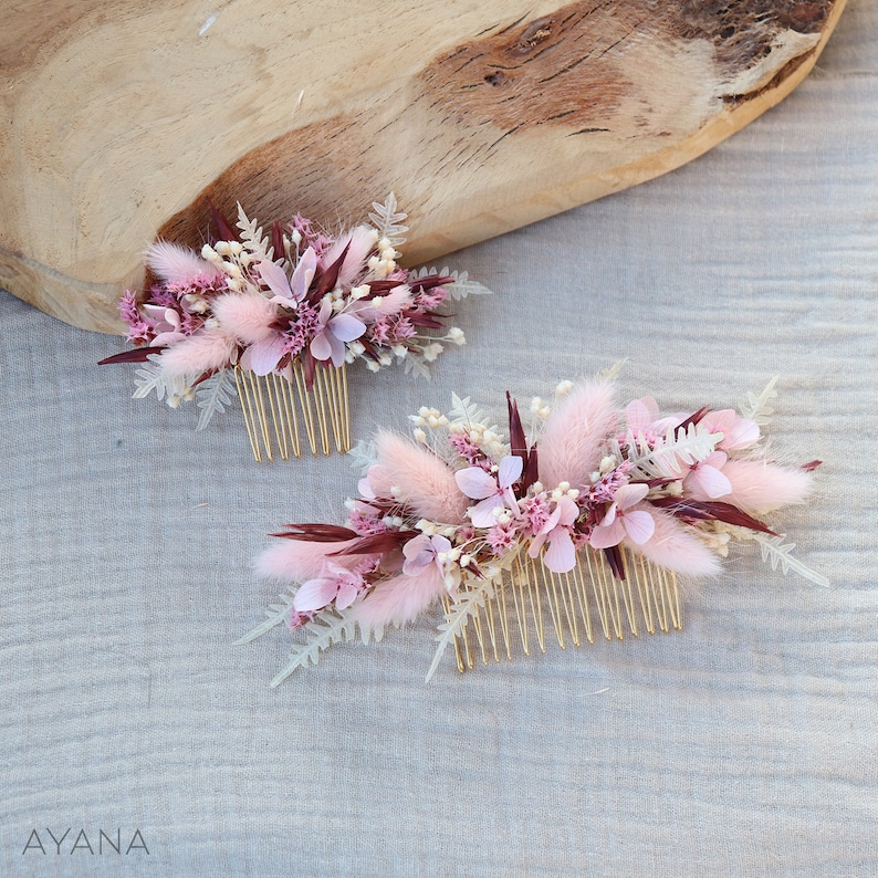 Hair Combs ELEANOR Dried and Preserved Flower Pastel Pink and | Etsy