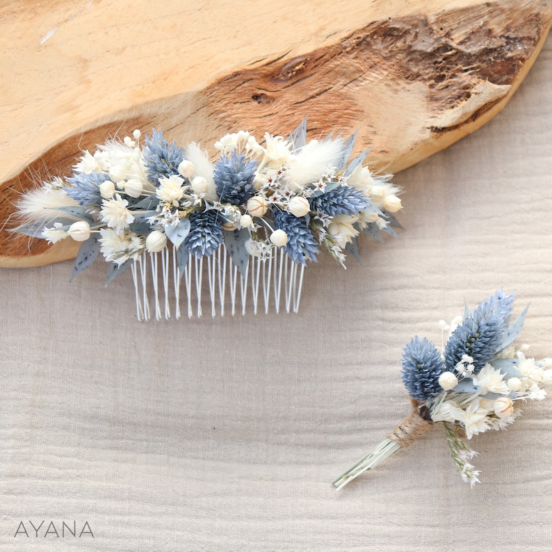 Combs OCEANE Dried and Preserved Dusty Blue Flowers for Boho - Etsy
