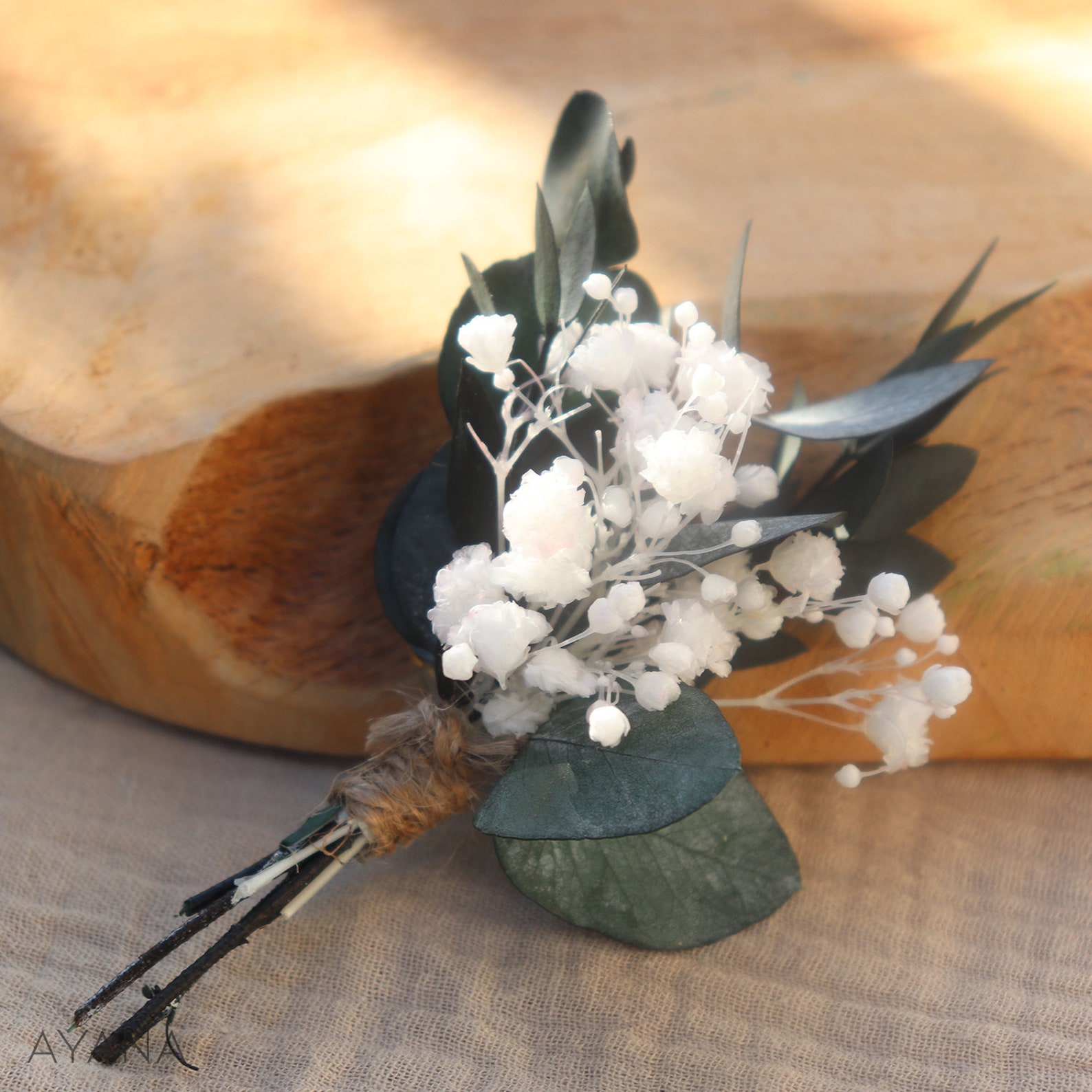 Buttonhole LEGERETE for Groom in White and Green Preserved Flowers Boho ...