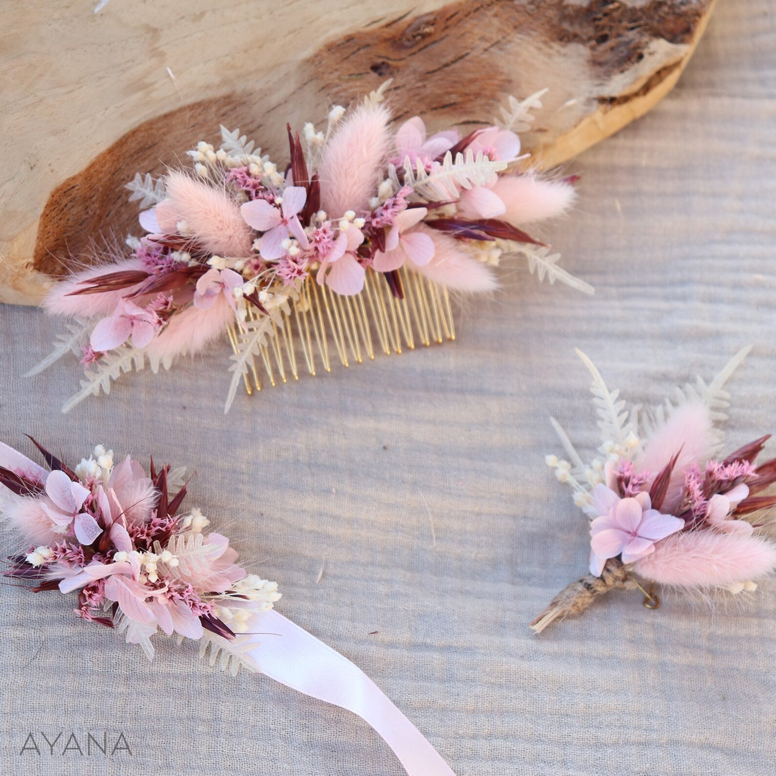 Hair Combs ELEANOR Dried and Preserved Flower Pastel Pink and - Etsy
