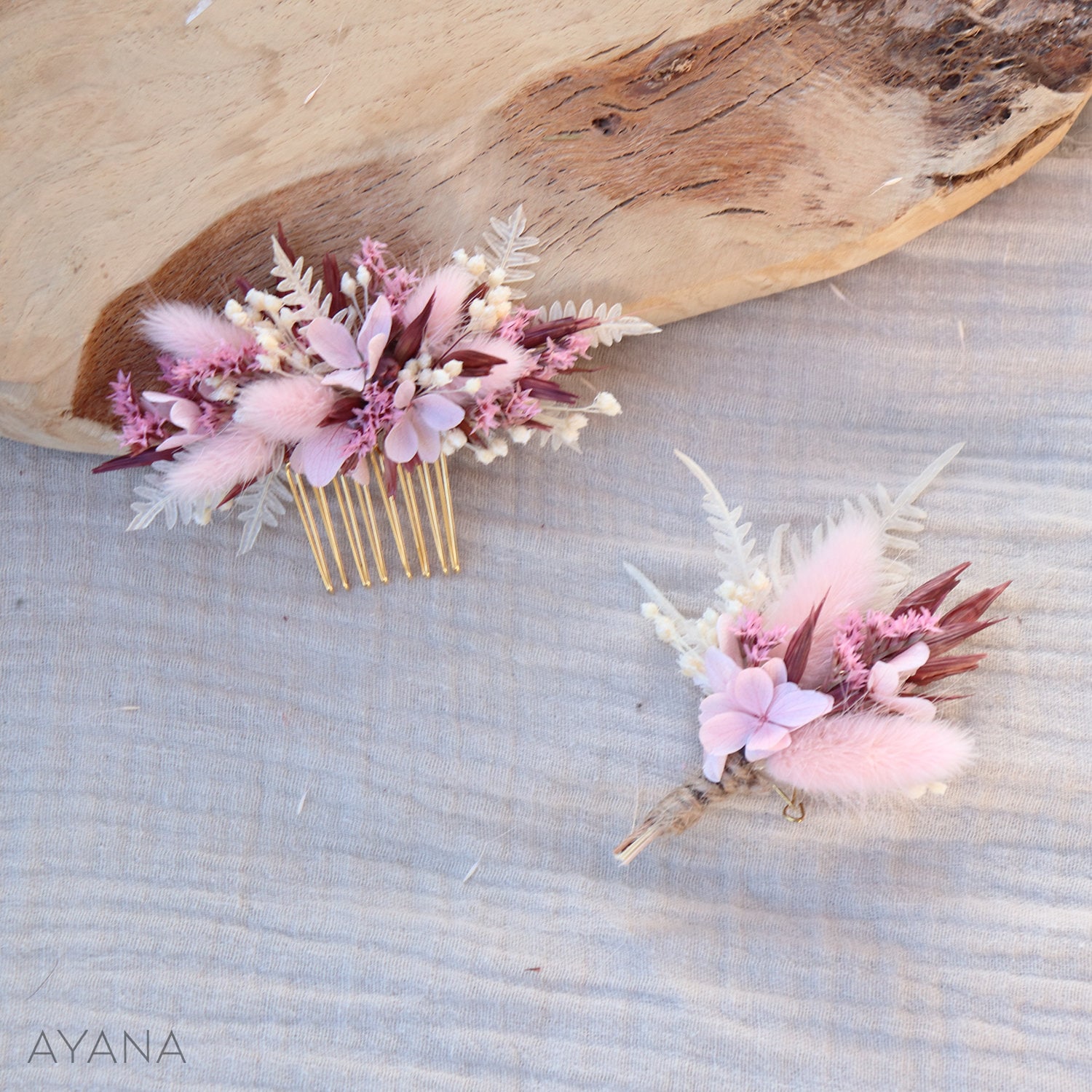 Hair Combs ELEANOR Dried and Preserved Flower Pastel Pink and ...