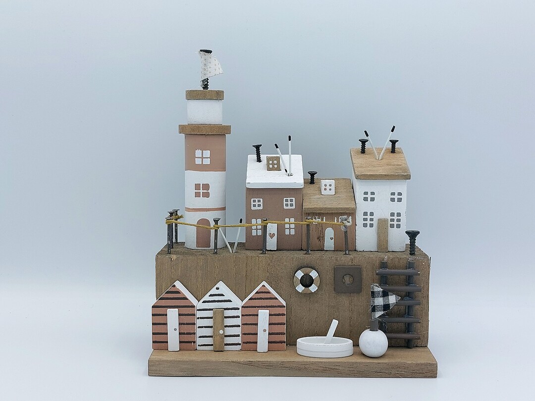 Lighthouse and Harbour Wooden Village Scene - Etsy UK