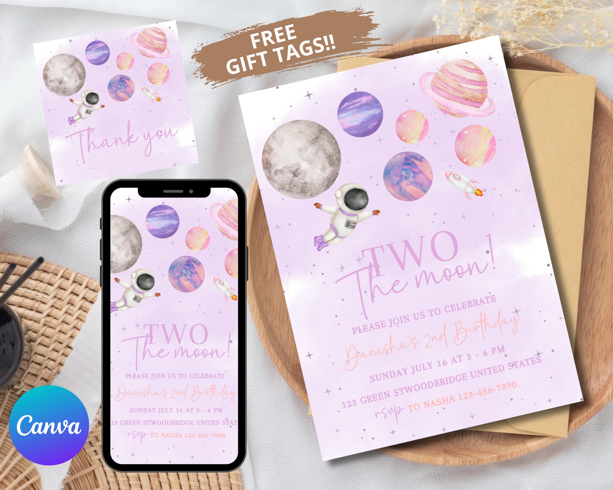 Two the Moon Birthday Party Invitation, Two the Moon Party, Digital Two ...