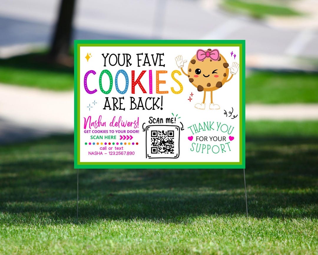 Instant Download Girl Template Scout Cookie PRINTABLE Yard Sign QR Code ...