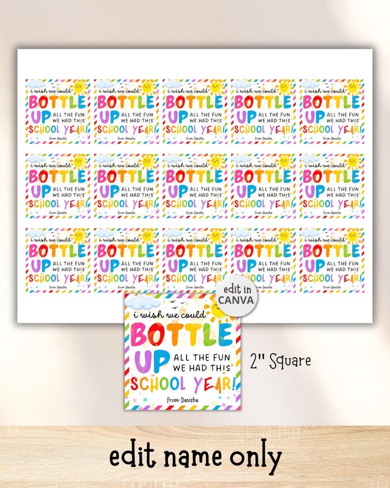 Water Bottle Gift Tags, Bottle up a Great School Year Tag, Kid ...