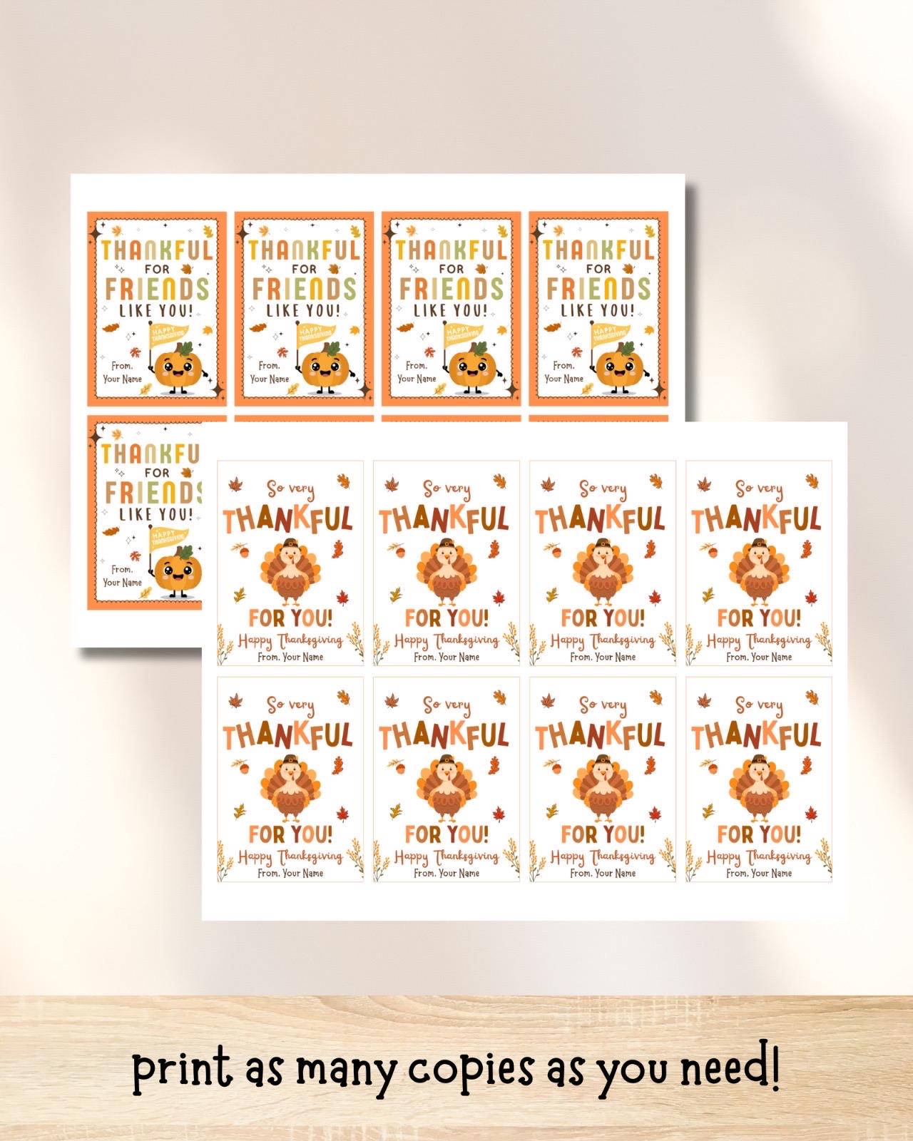 Thanksgiving Gift Tags Printable, Thankful for Friends Favor Tags ...