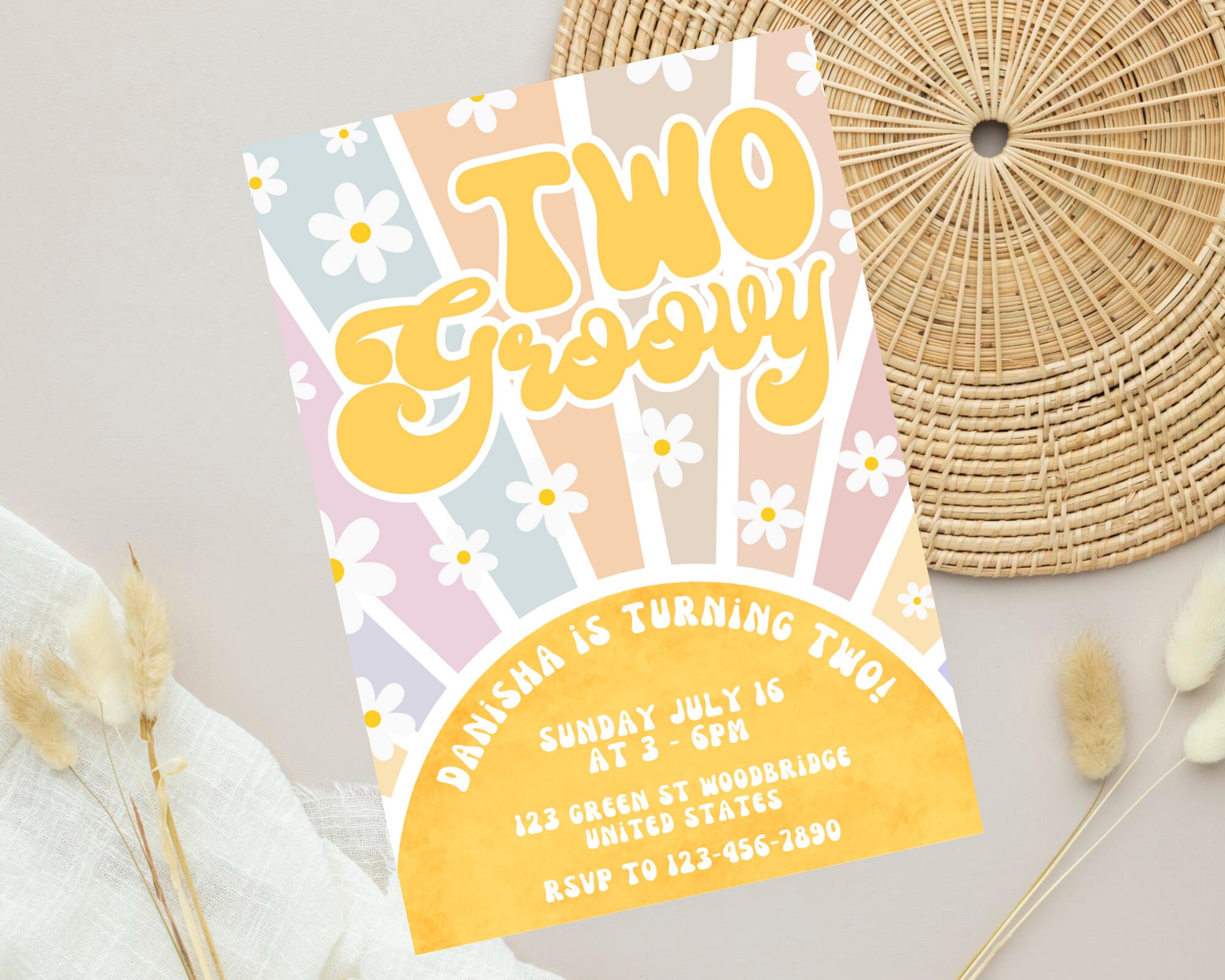 Editable Two Groovy Invite Groovy 2nd Birthday Invite, Hippie Birthday ...
