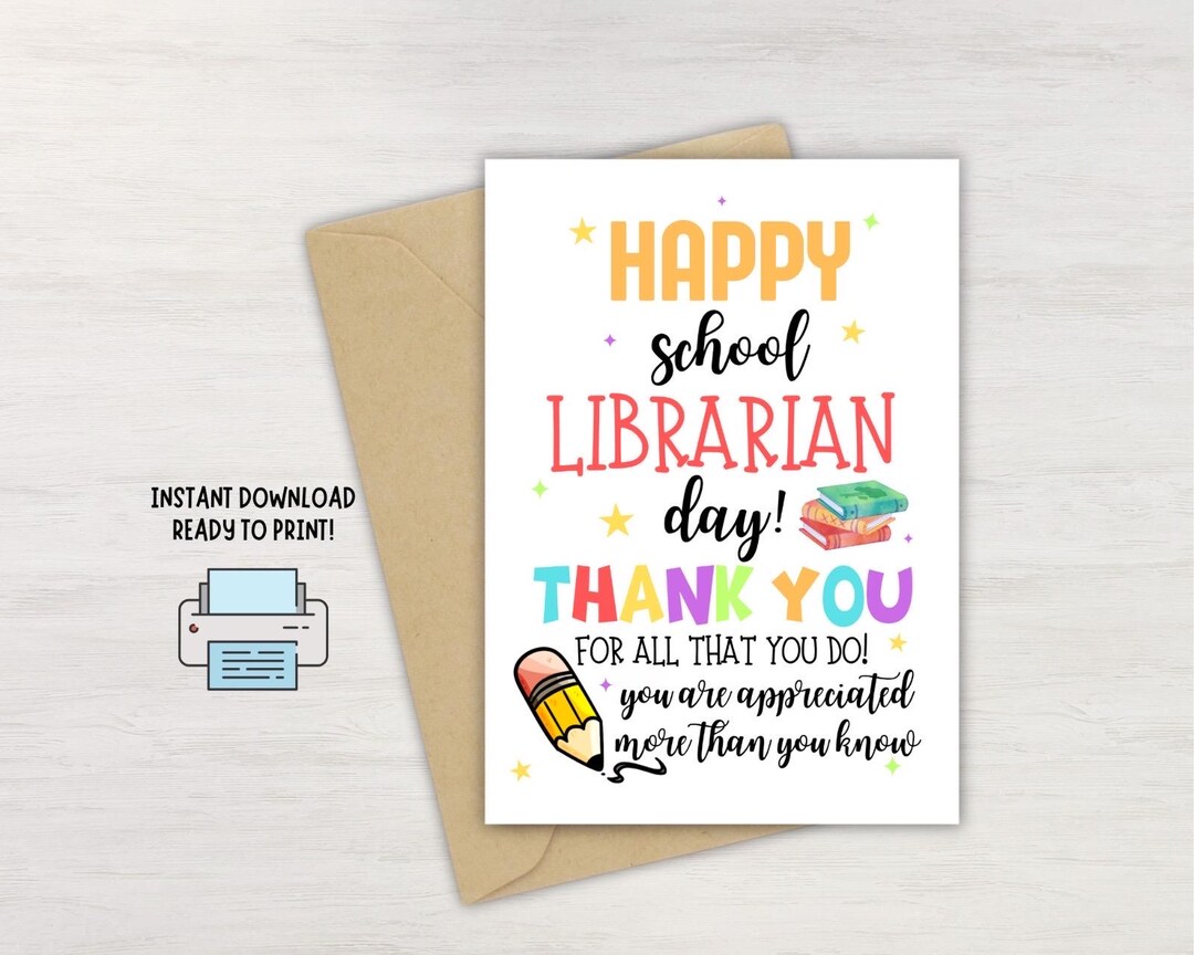 School Librarian Day Thank You Card (PDF) - Etsy