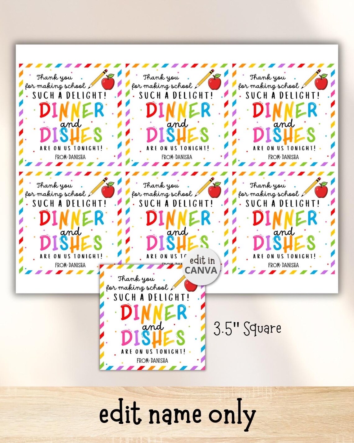 Dinner and Dishes Are on Us Gift Tag Template, Printable Teacher ...