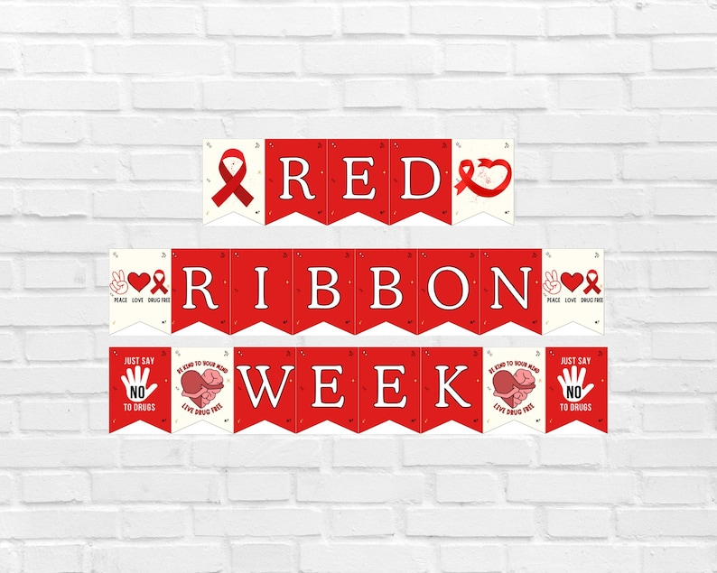 Red Ribbon Week Banner Printable, Red Ribbon Week Bulletin Board Decor ...