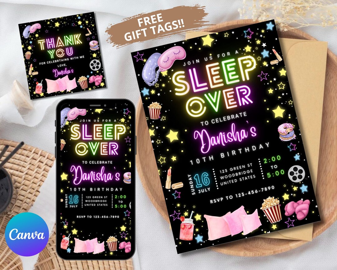 Sleepover Birthday Invitation, Electronic and Printable Sleepover ...