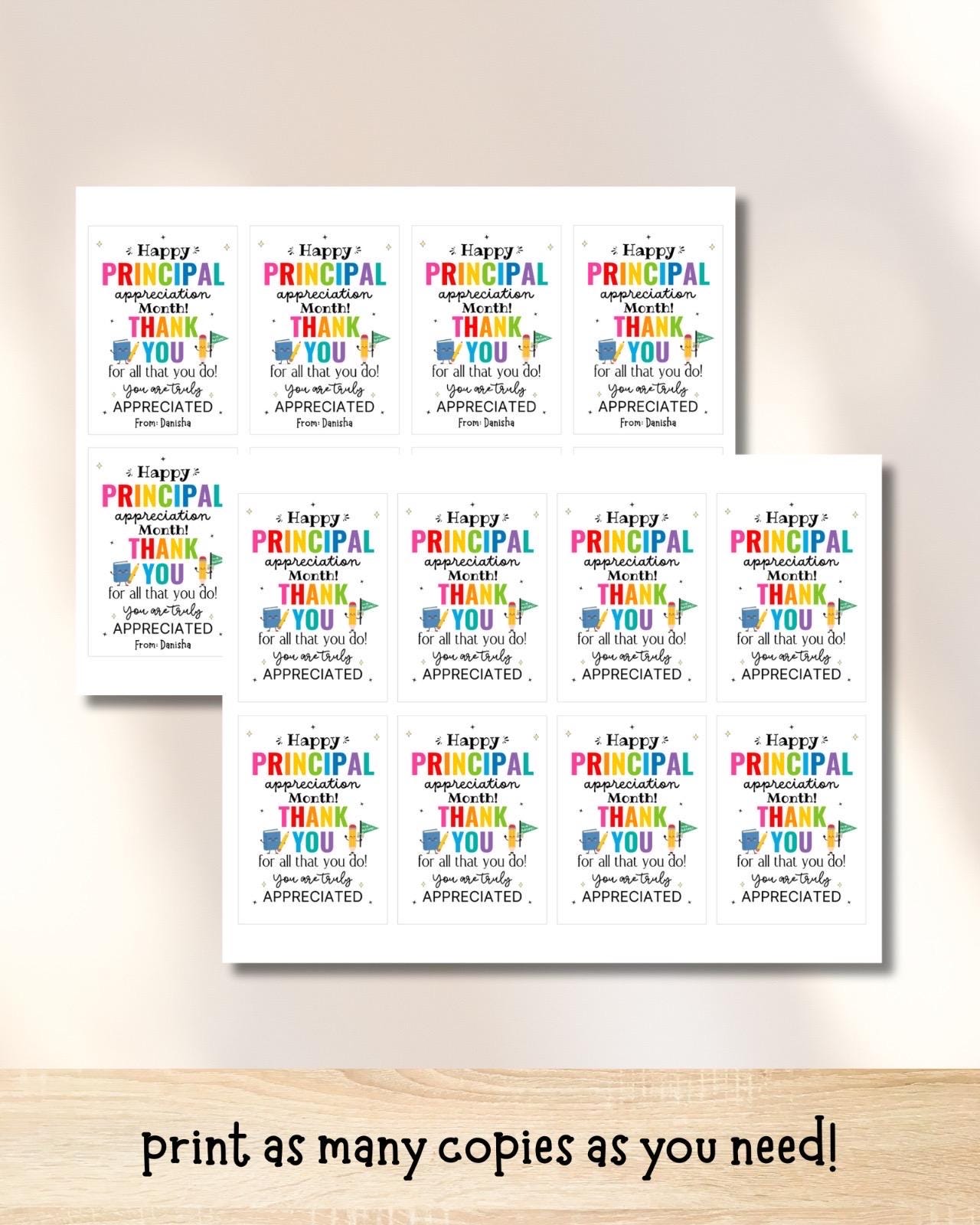 Principal Appreciation Gift Tag: Printable Thank You Card (PDF Download ...