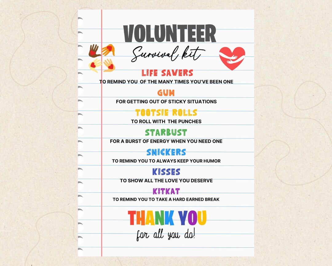 EDITABLE Volunteer's Survival Kit Printable, Back to School Gift, Pta ...