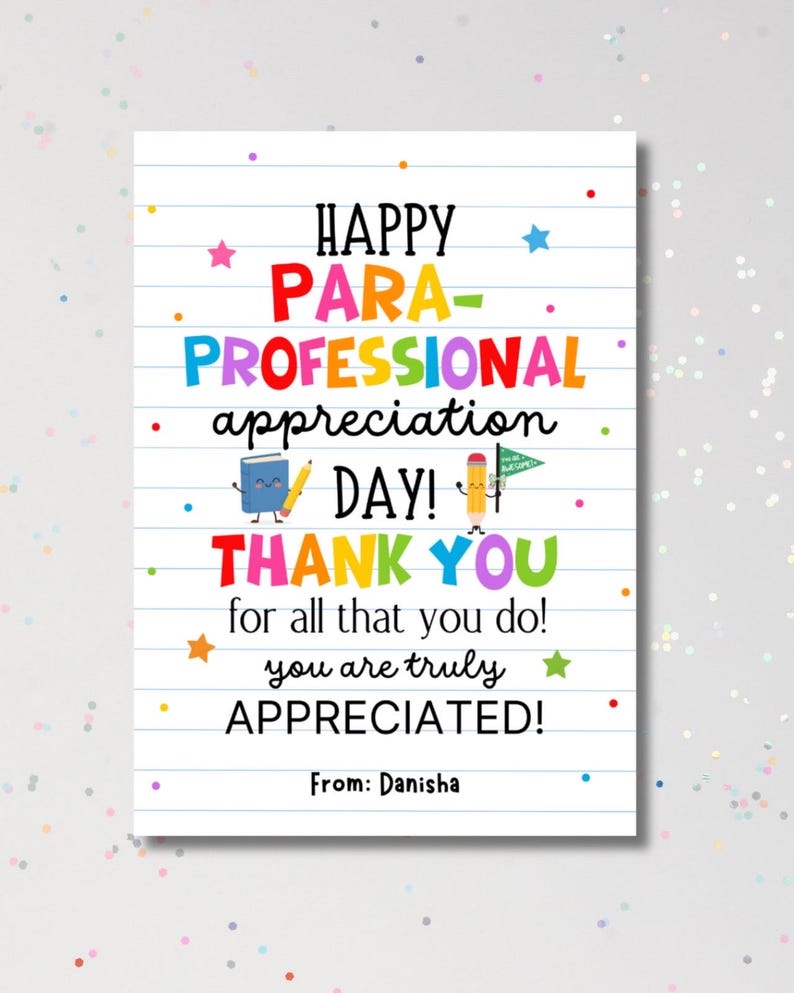 Paraprofessional Appreciation Day Tag: Printable Thank You Label ...