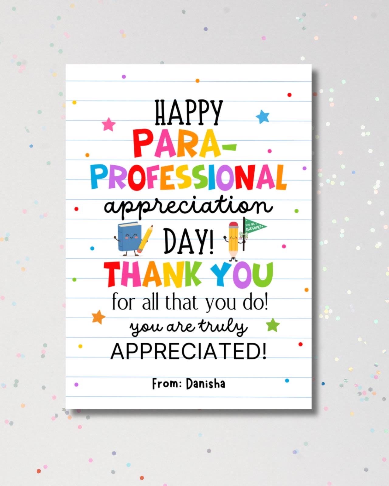 Paraprofessional Appreciation Day Tag: Printable Thank You Label ...