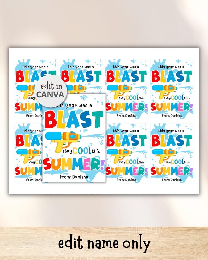 Printable Water Guns Gift Tag, Squirt Guns Tag, Last Day of School Pto ...