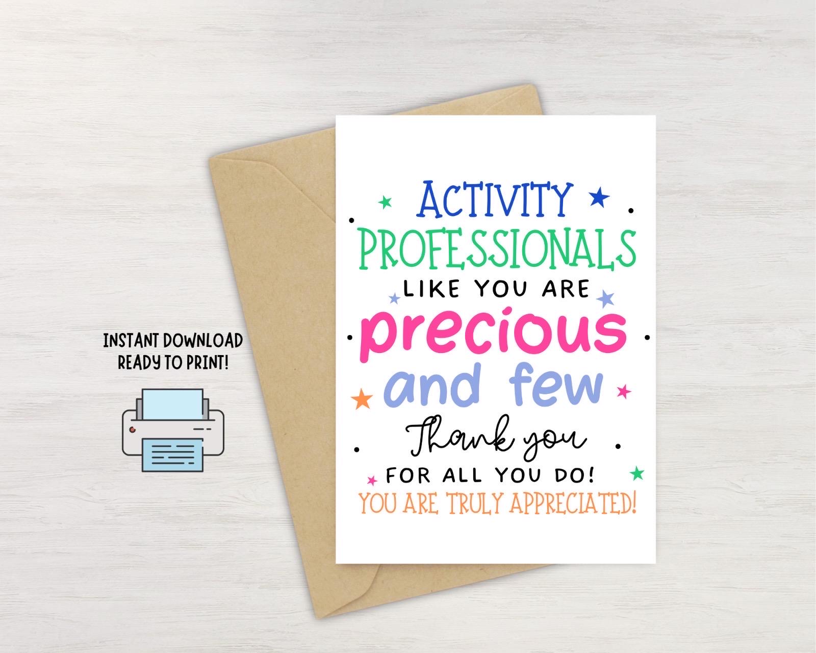 Activity Professional Card Printable, Activity Professional ...