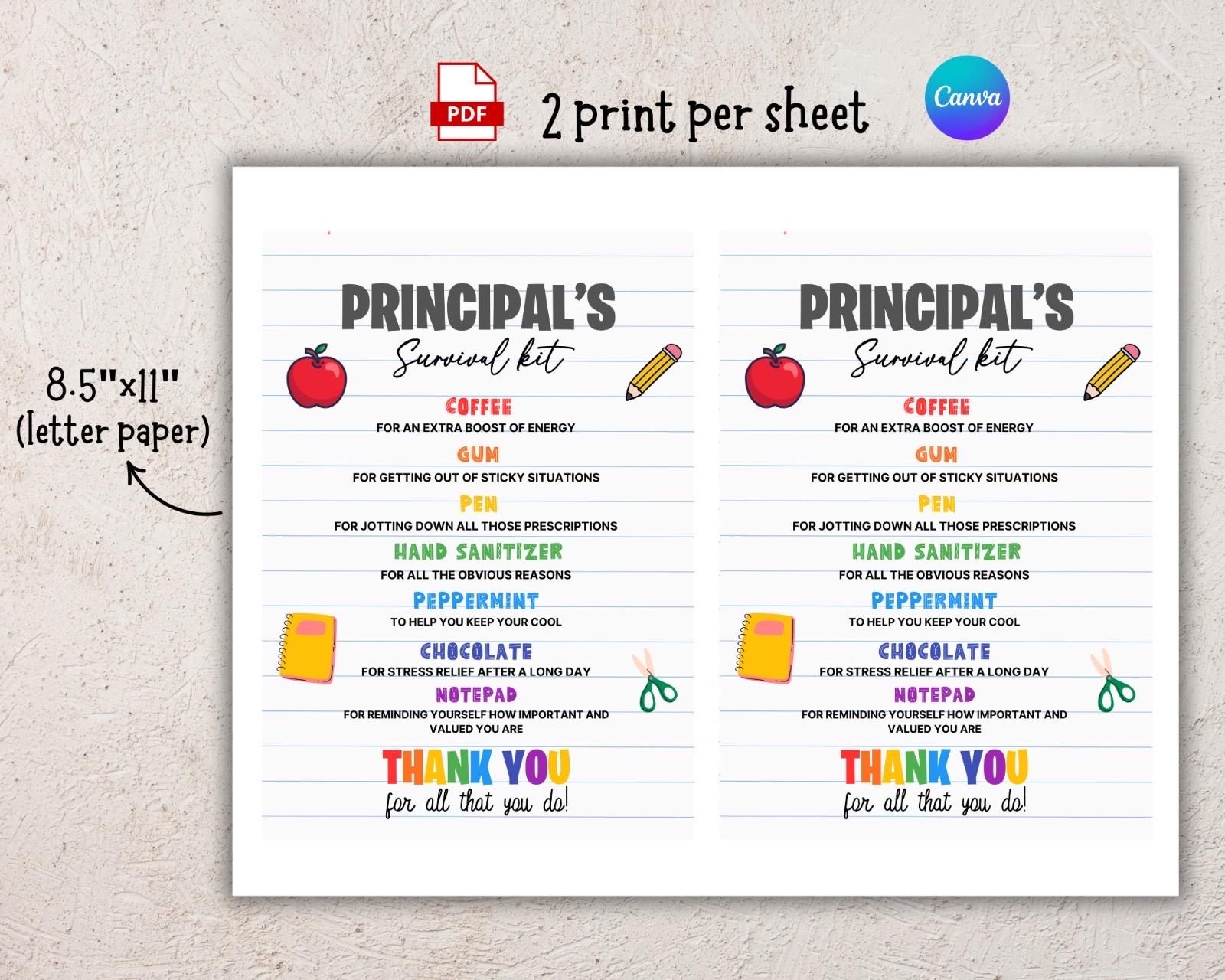 Editable School Principal Survival Kit Printable: Thank You Gift ...