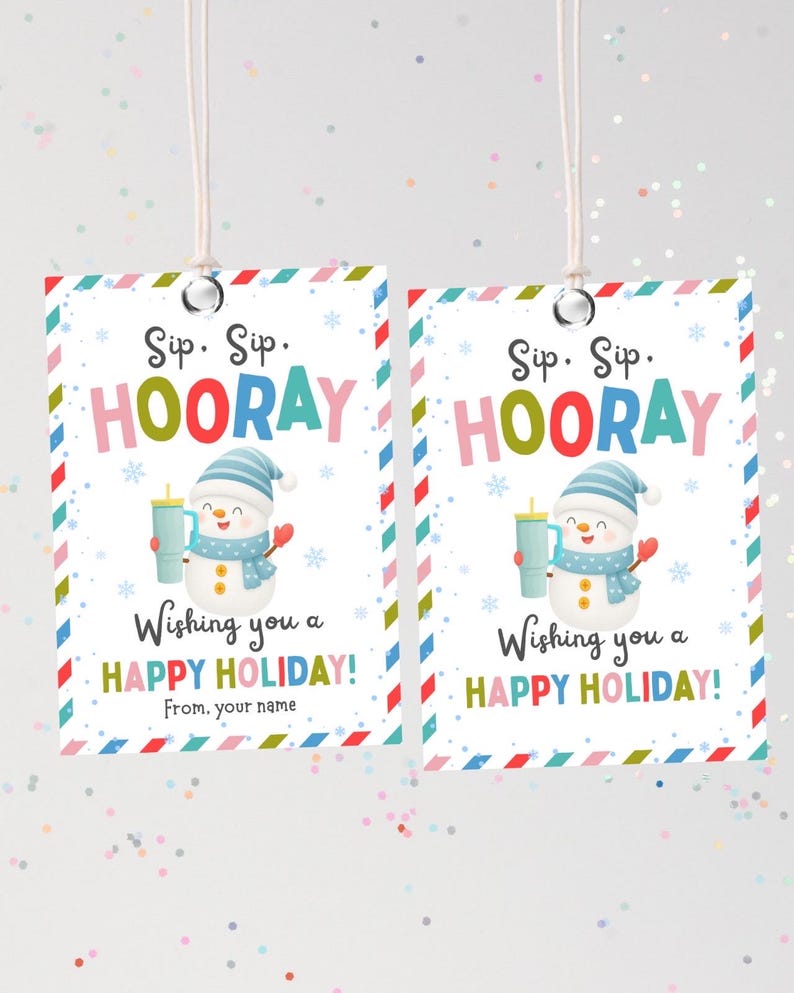 Sip Sip Hooray Winter Tag Template, Water Bottle Gift Tag Printable ...