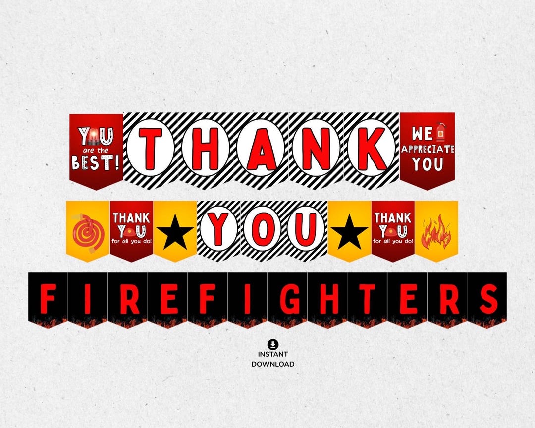 Firefighter Thank You Banner Printable (PDF) - Etsy