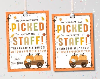 Pumpkin Gift Tag, Picked a Better Staff, Treat Tag, Fall Leaves Autumn ...