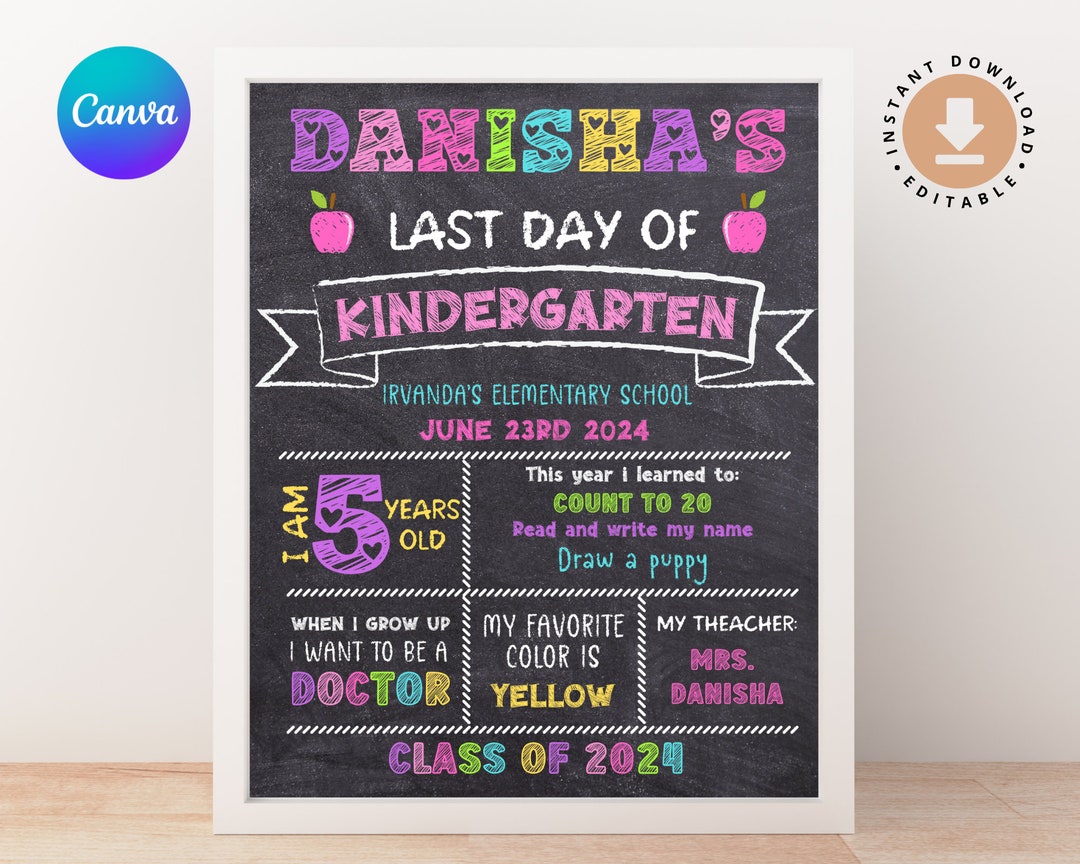 Editable Last Day of School Chalkboard Sign, Reusable Last Day of ...