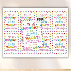 Sip Sip Hooray It's Summer Vacay Gift Tag Template, Printable Teacher ...
