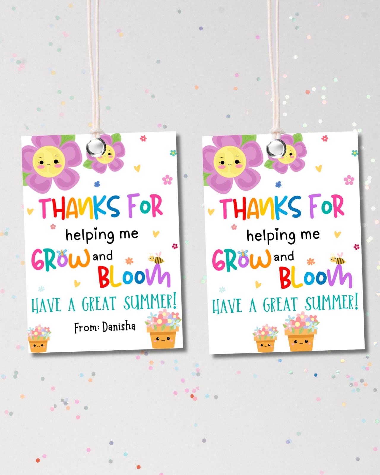 Teacher Appreciation Gift Tag: Helping Me Bloom and Grow (editable ...