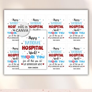 Hospital Week Printable Gift Tags, Hospital Week Gift, Hospital ...