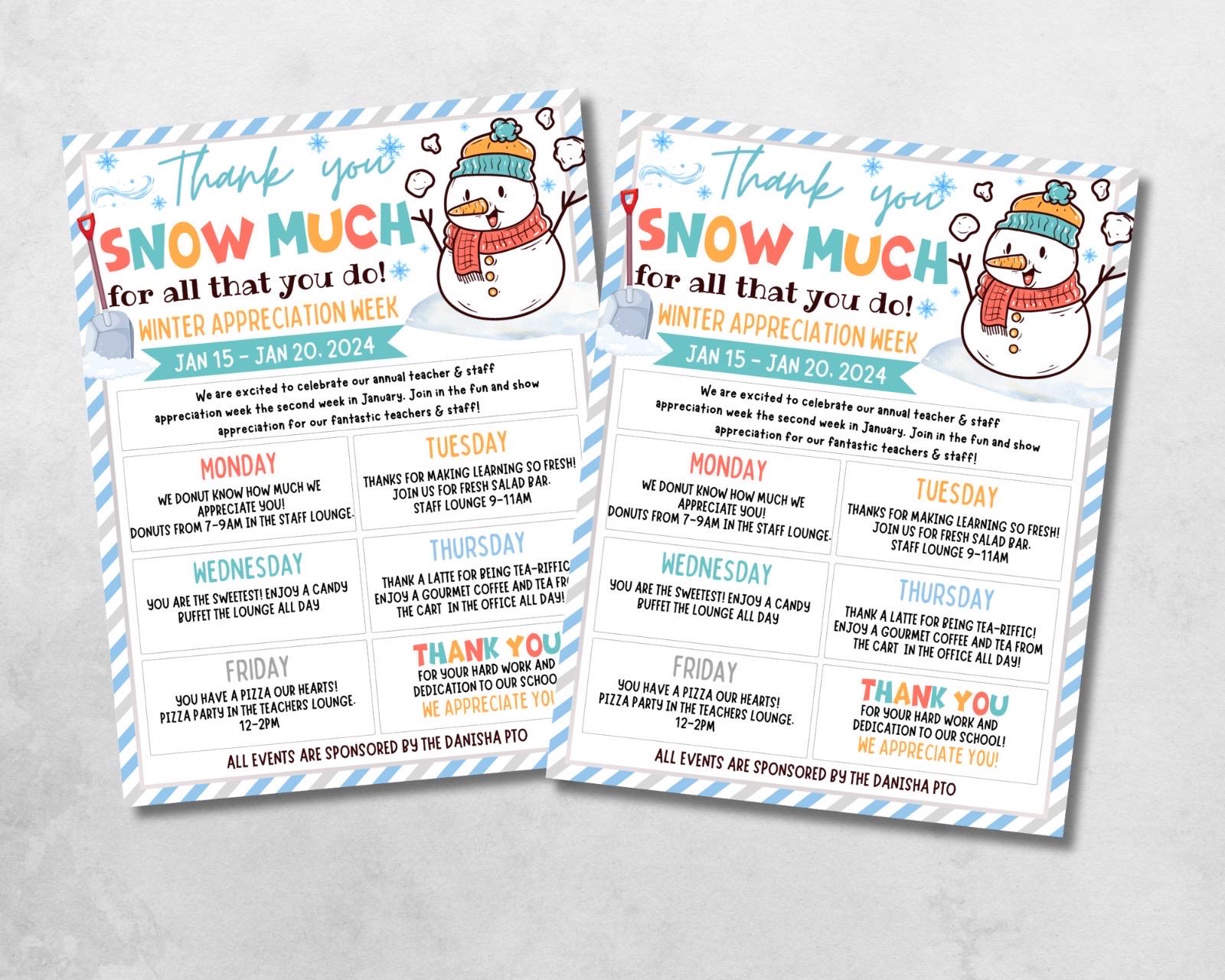 Printable Editable Holiday Teacher and Staff Appreciation Itinerary ...