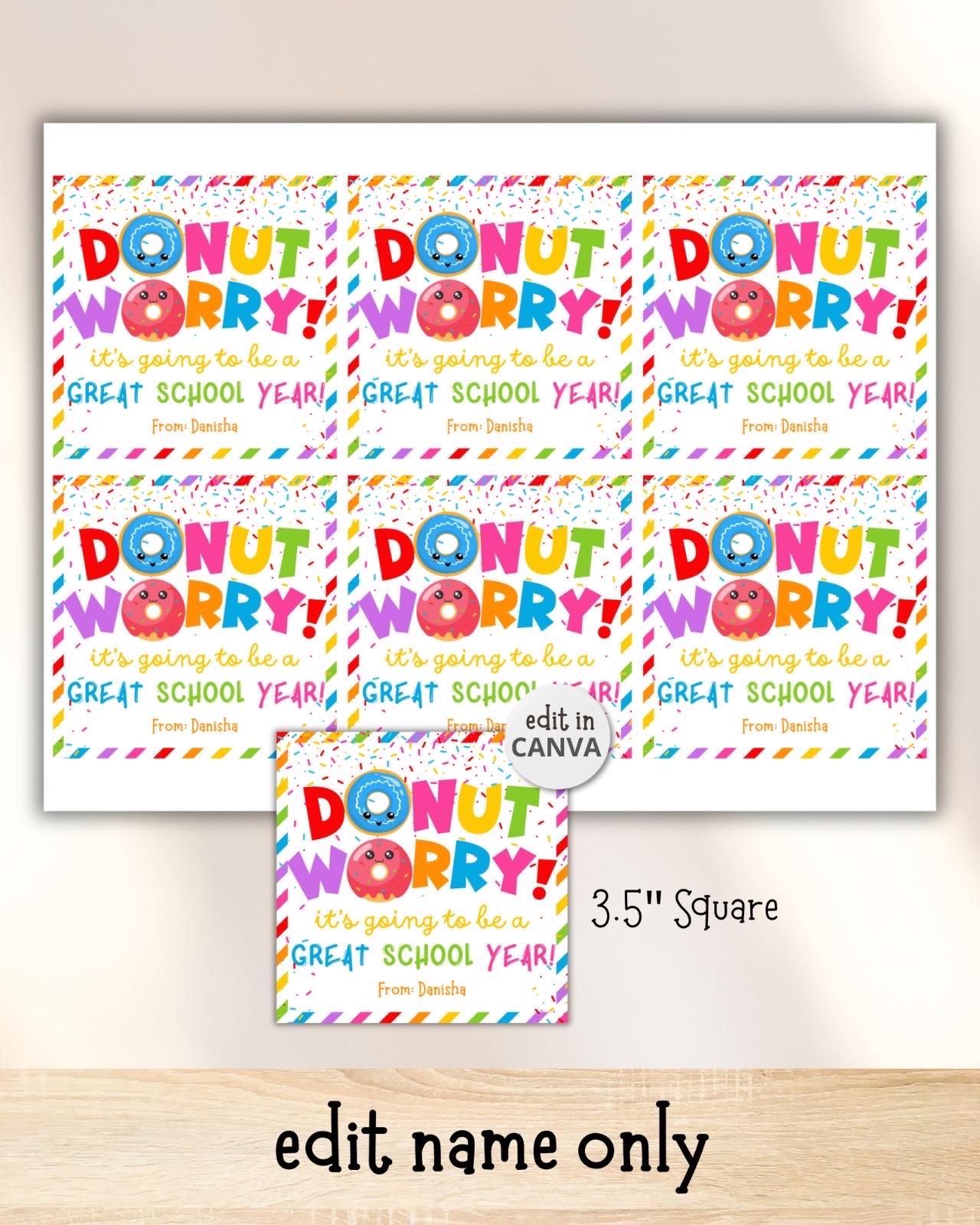 Back to School Donut Worry Treat Tags Student Gift From Teacher First ...