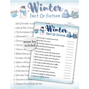 Winter Fact or Fiction Game for Teens & Adults, Winter True or False ...