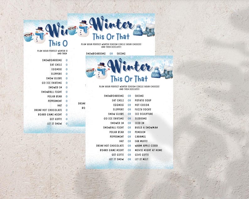 Winter This or That Printable Game,winter Would You Rather Game ...
