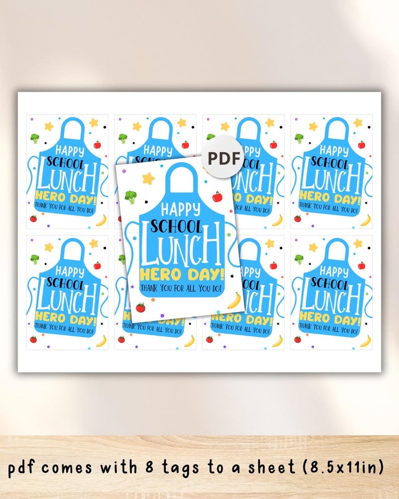 School Lunch Hero Day Gift Tag: Staff Appreciation Printable (PDF) - Etsy