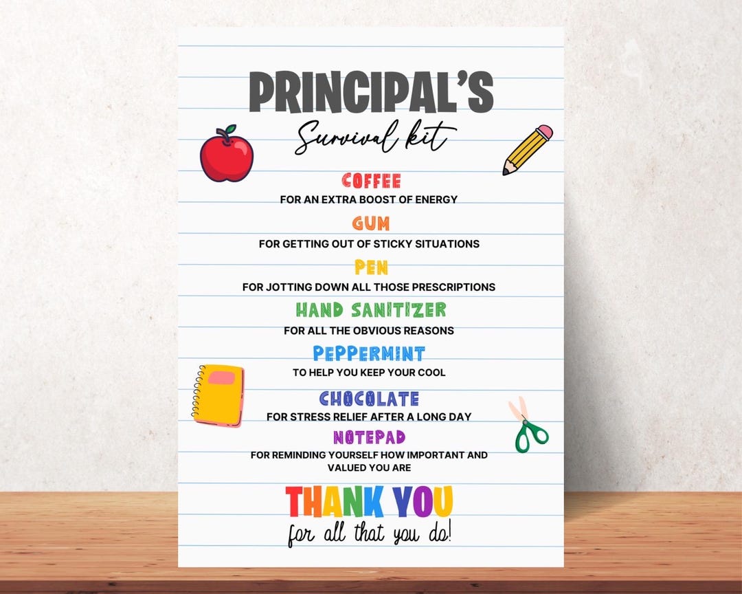 Editable School Principal Survival Kit Printable: Thank You Gift ...