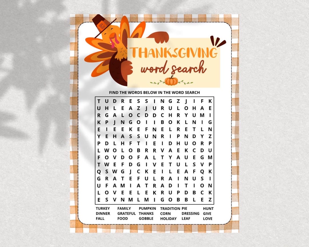 Thanksgiving Word Search, Printable Thanksgiving Games, Fall Worksheet ...