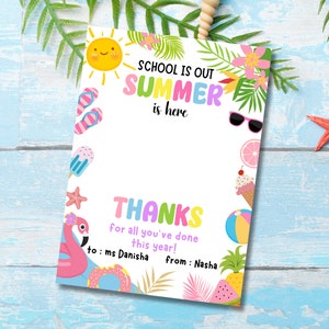 Editable Schools Out Summer is Here Teacher Appreciation Gift Card ...