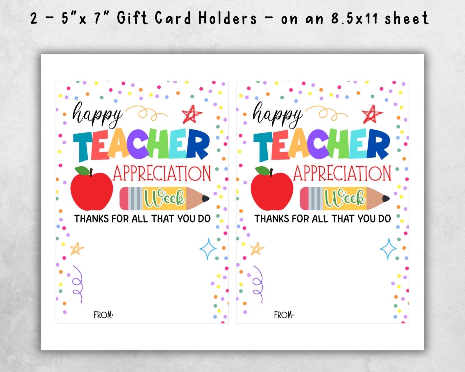 Teacher Appreciation Gift Card Holder: Printable Thank You Gift (PDF ...