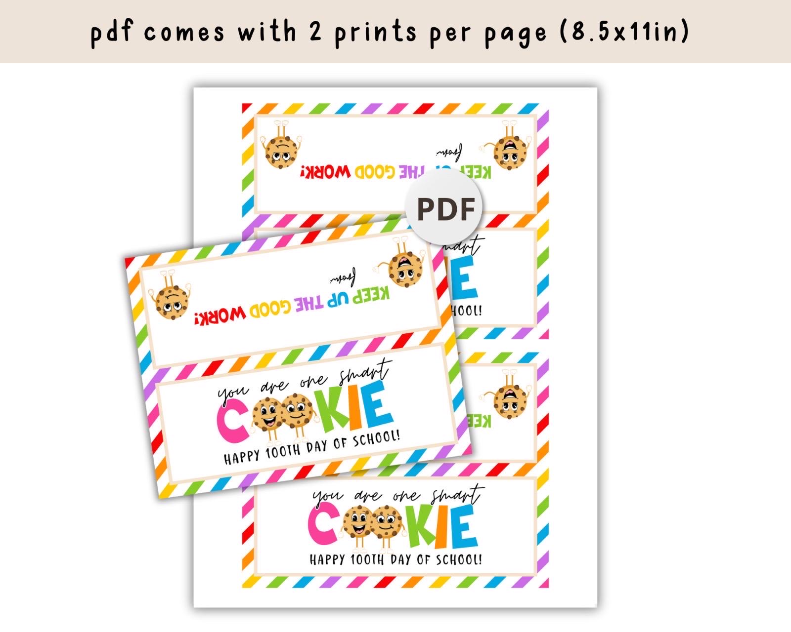 100 Days of School Treat Bag Topper: One Smart Cookie Gift Tag (digital ...