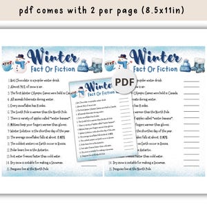 Winter Fact or Fiction Game for Teens & Adults, Winter True or False ...